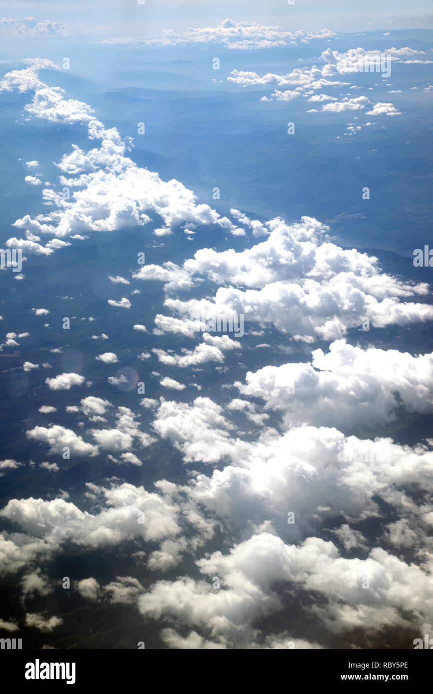 Bird eye view of blue sky colorful landscape with white morning sky ...