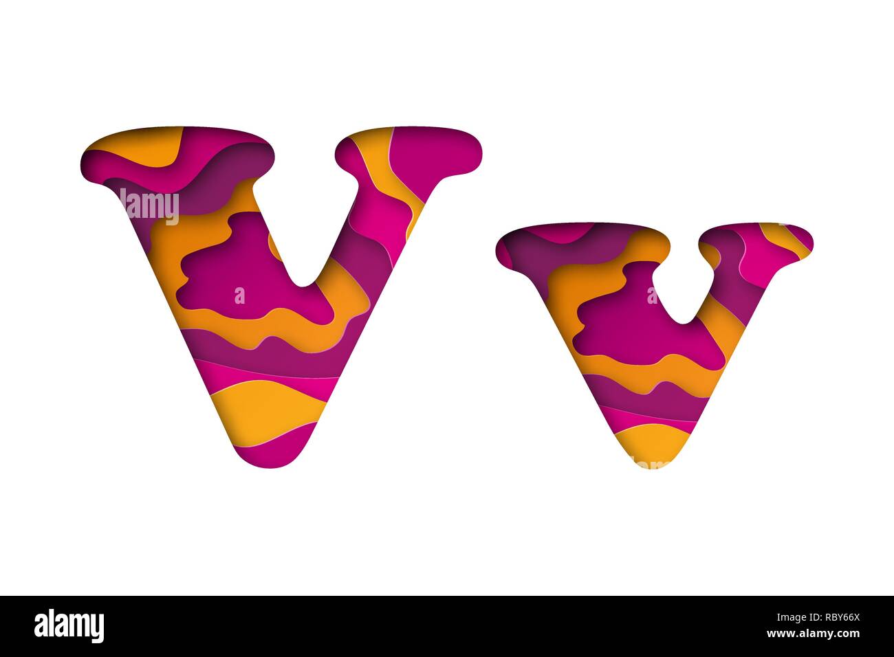 Modern paper art of the colored letter V. Vector illustration. Letter V ...