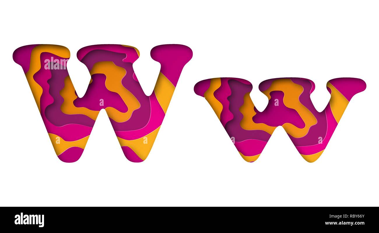 Modern paper art of the colored letter W. Vector illustration. Letter W ...