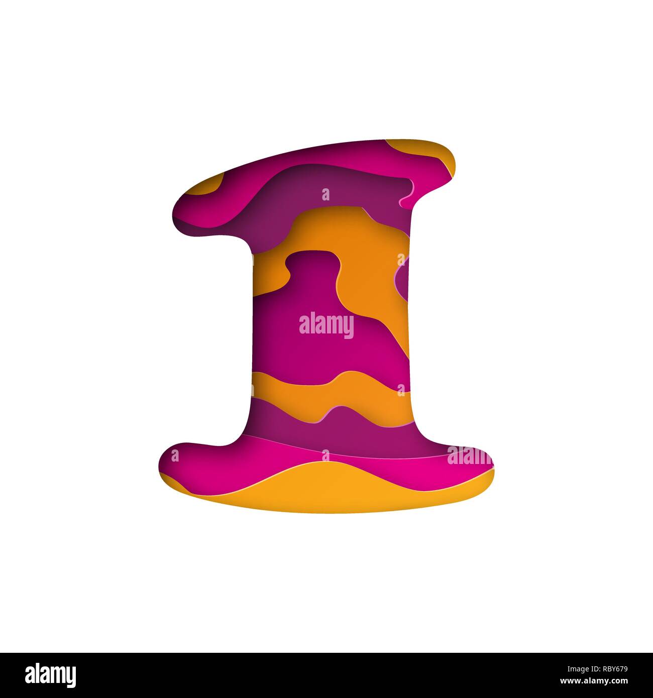 Modern paper art of the colored number One. Vector illustration. Number ...