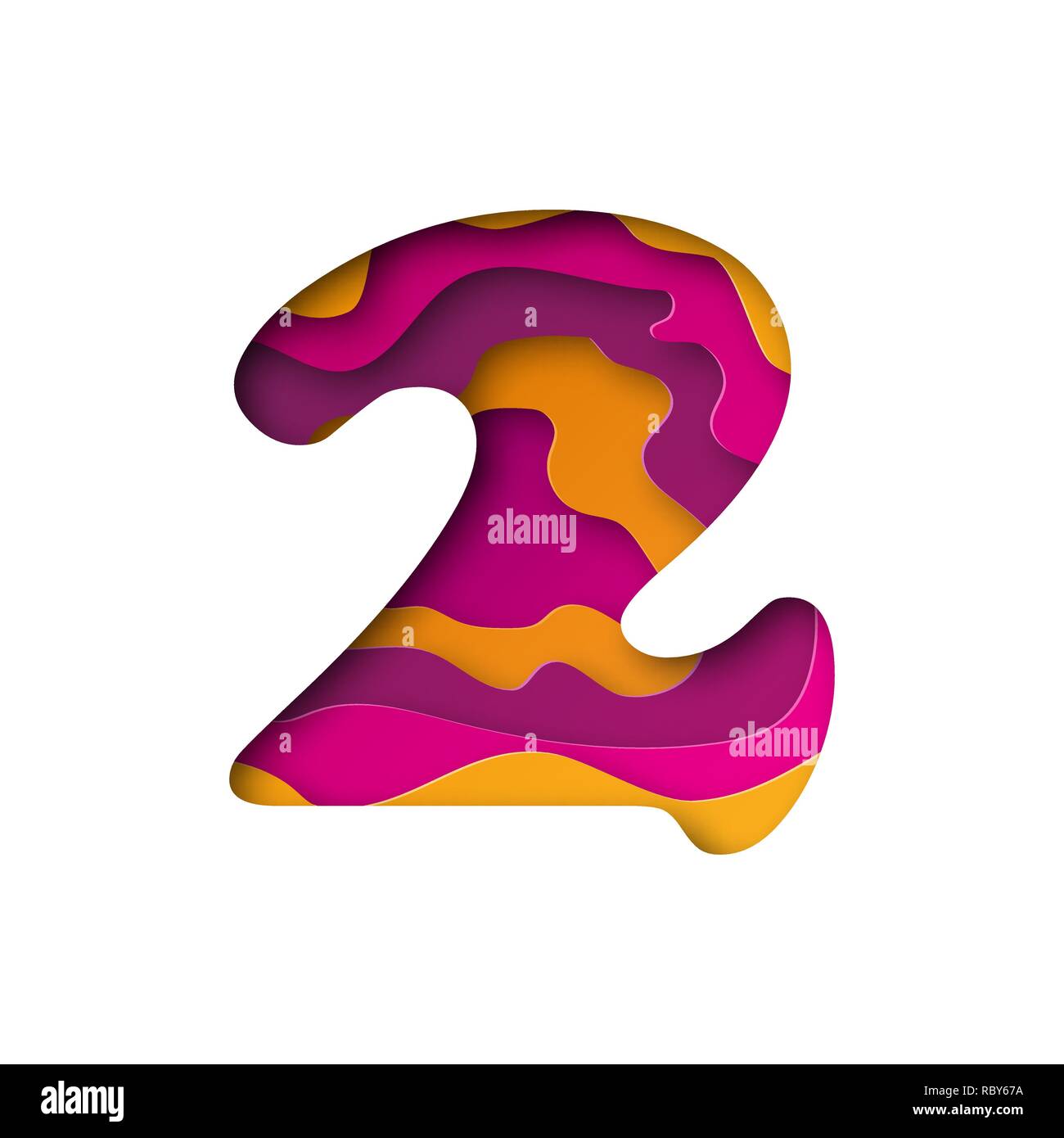 Modern paper art of the colored number Two. Vector illustration. Number ...