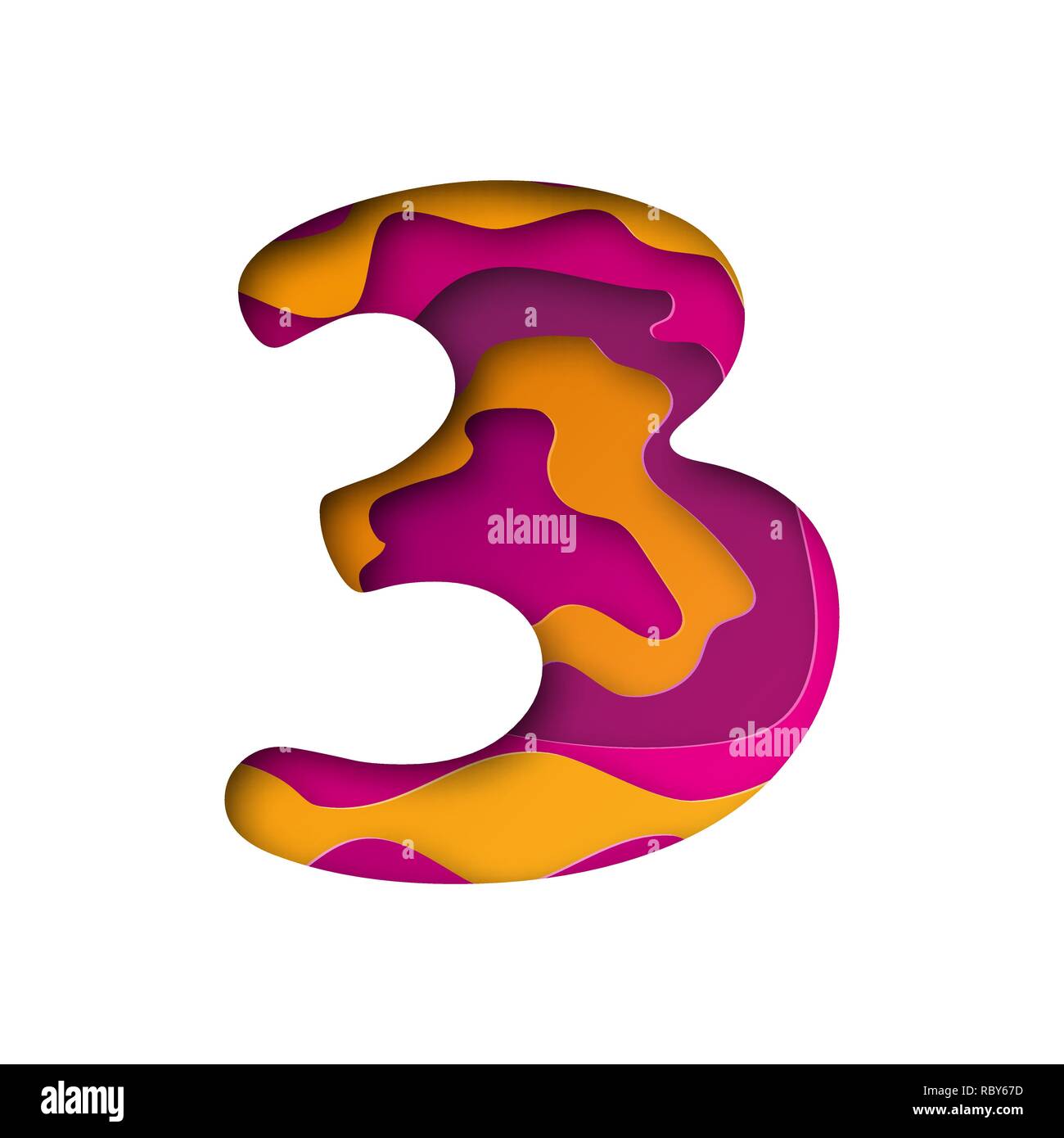 Modern paper art of the colored number Three. Vector illustration ...