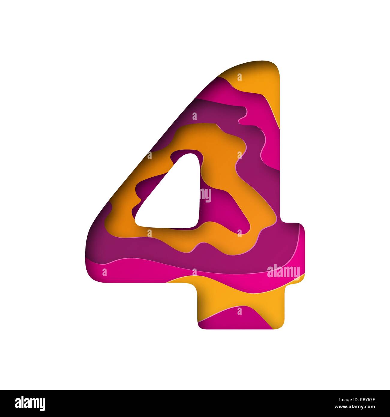 Modern paper art of the colored number Four. Vector illustration ...