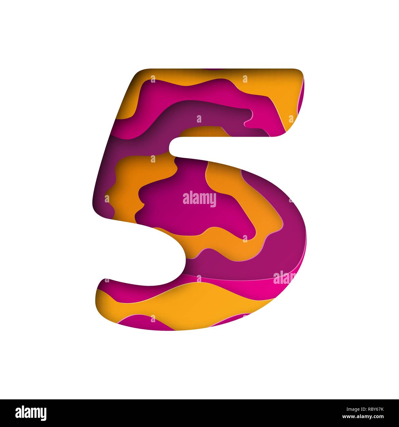 Modern paper art of the colored number Five. Vector illustration ...