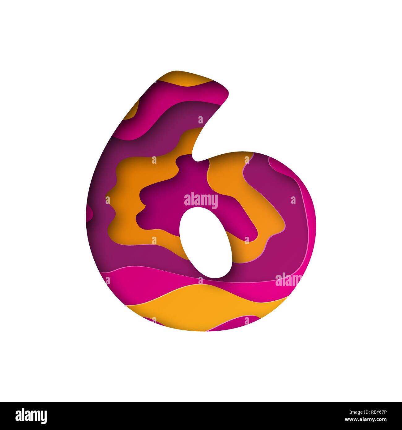 Modern paper art of the colored number Six. Vector illustration. Number ...