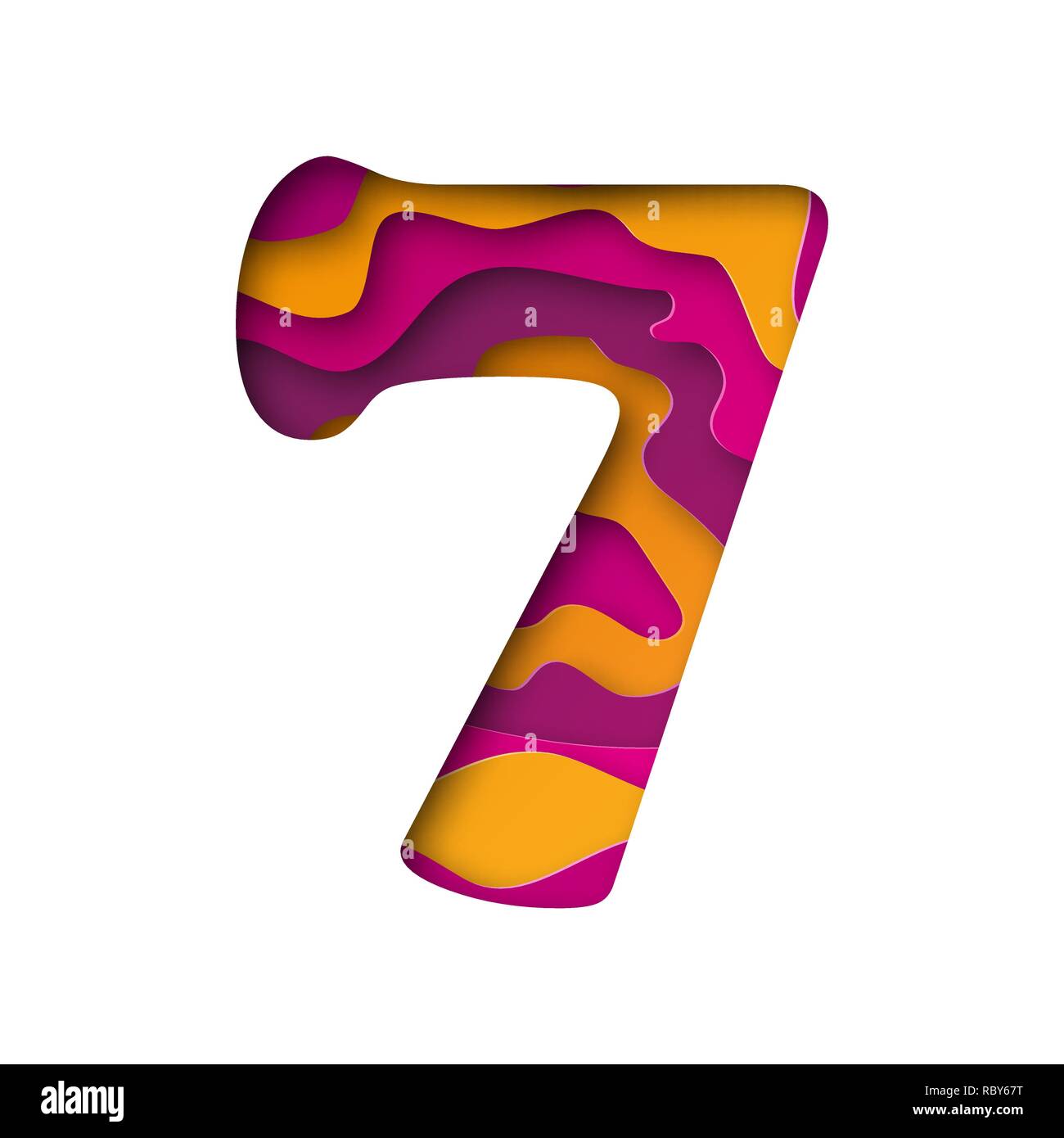 Modern paper art of the colored number Seven. Vector illustration ...