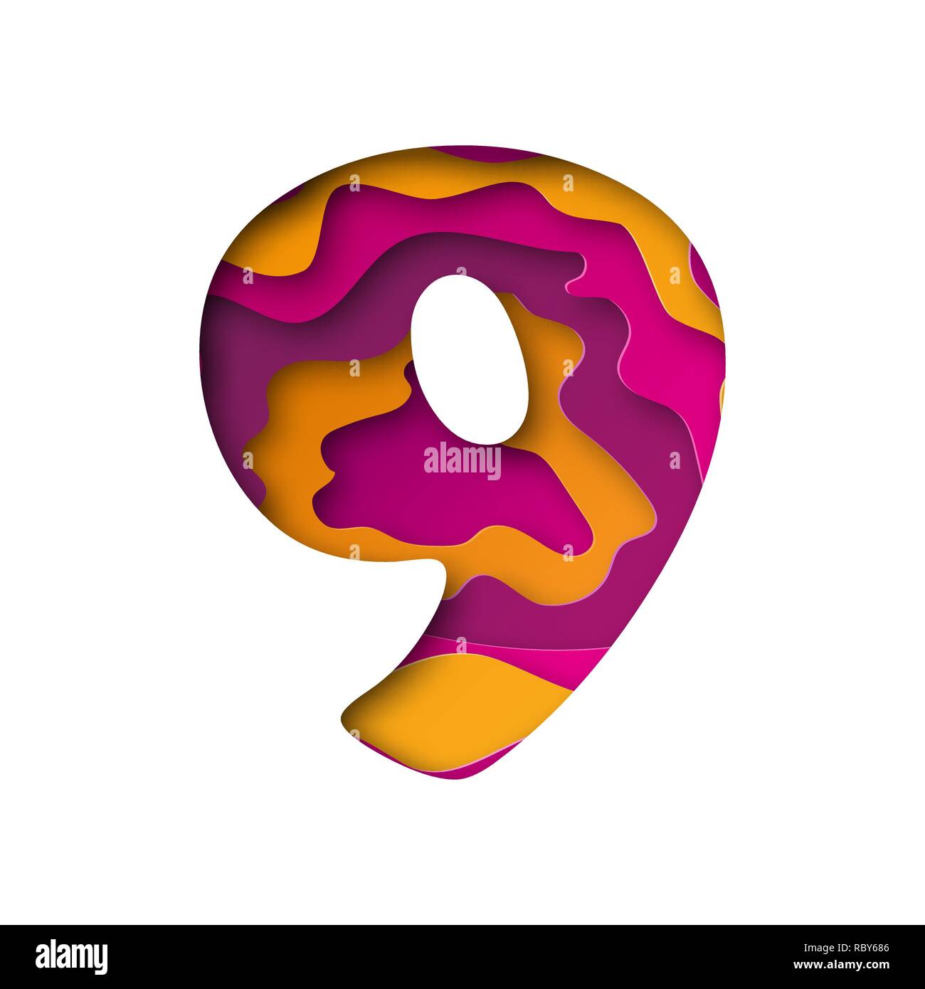 Modern paper art of the colored number Nine. Vector illustration ...