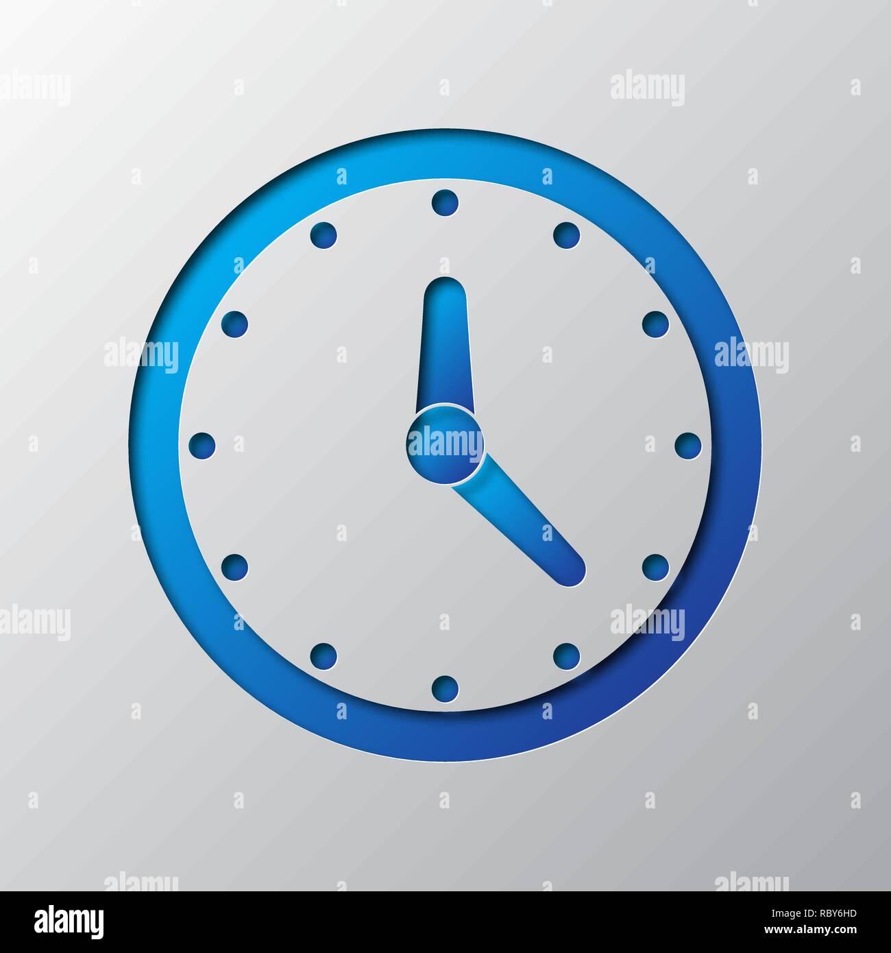 Bright blue clock out of paper. Vector illustration. Clock is cut from ...