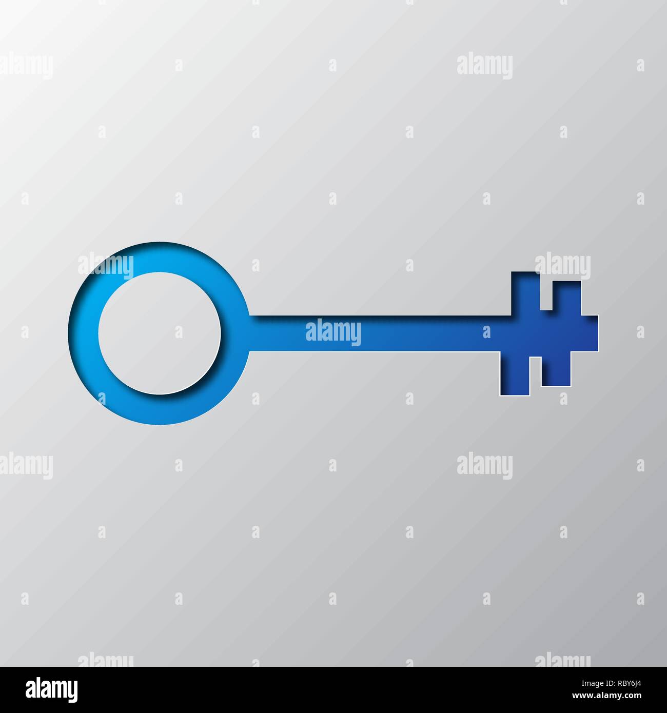 Paper art of the blue key isolated. Vector illustration. Key icon is ...