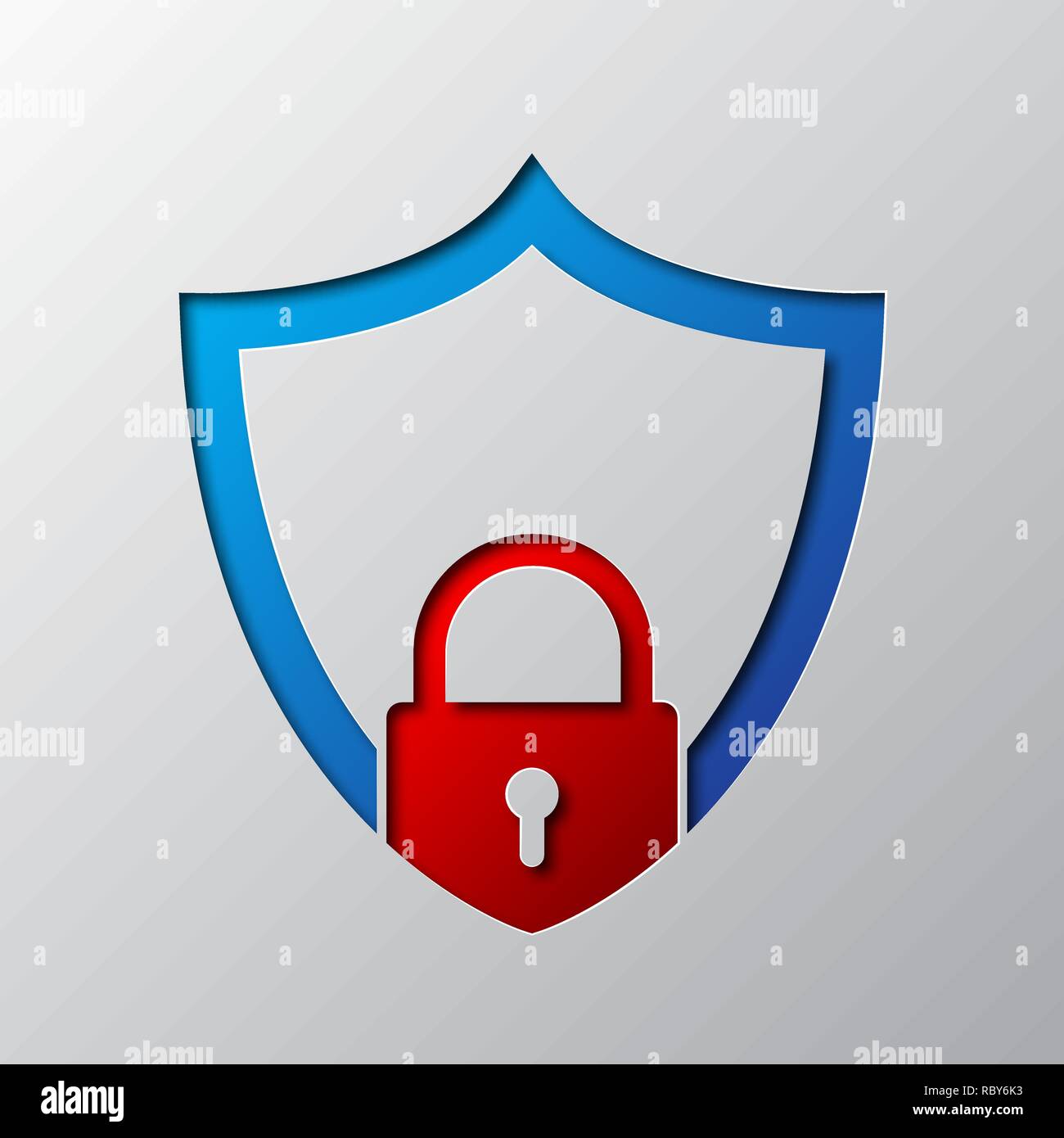 A blue shield with padlock from cut paper with shadow. Vector ...