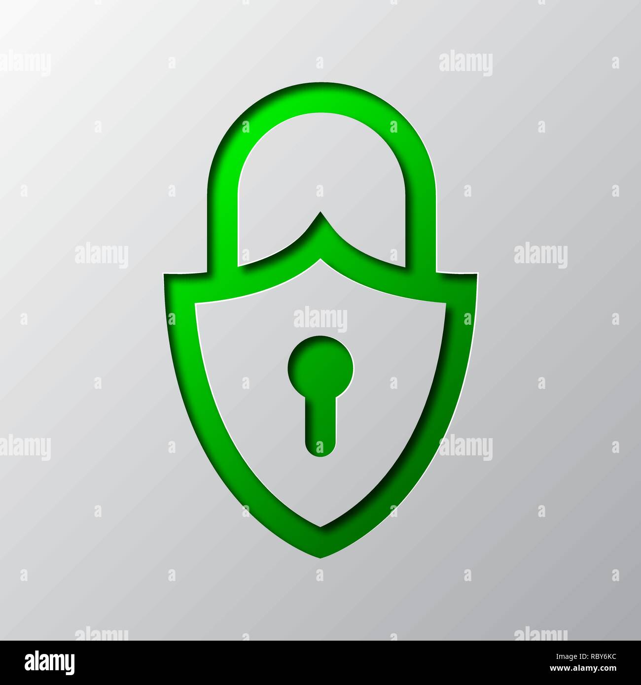 Green padlock from cut paper with shadow. Vector illustration. Abstract ...