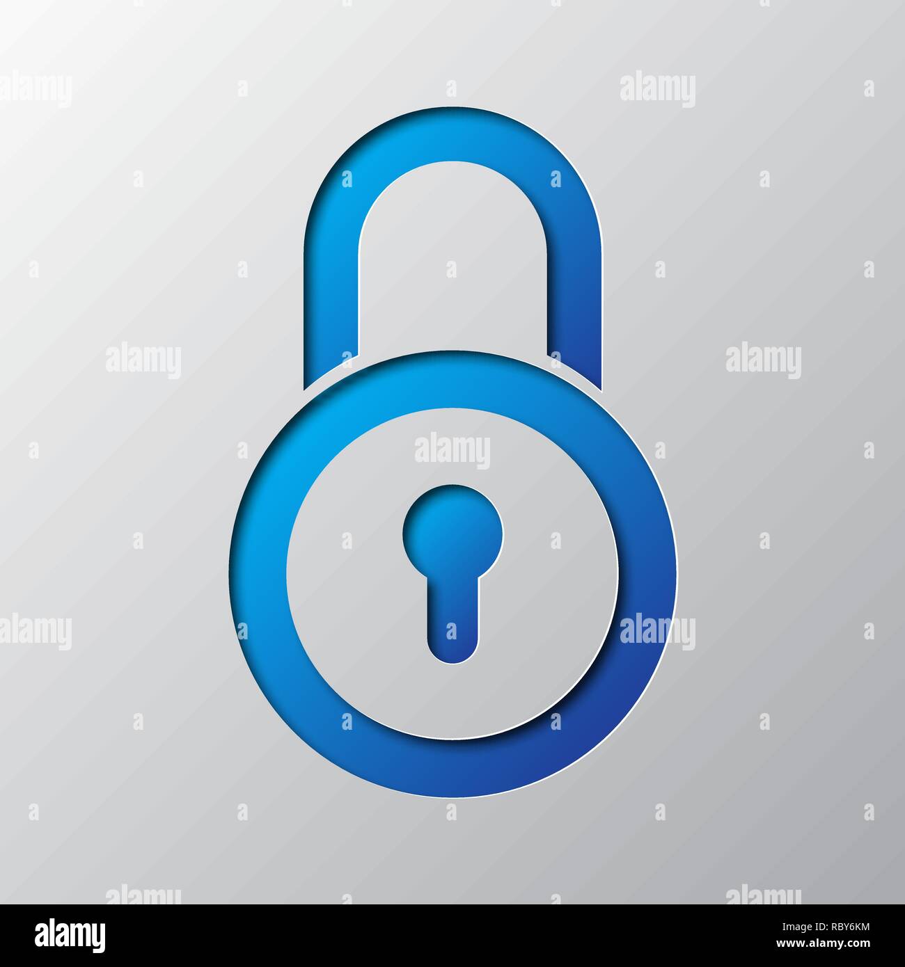 Blue padlock from cut paper with shadow. Vector illustration. Abstract ...