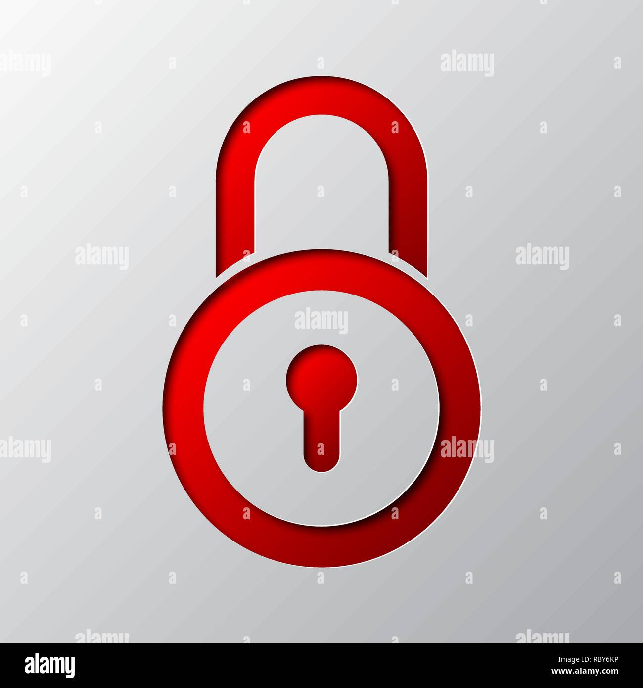 Red padlock from cut paper with shadow. Vector illustration. Abstract ...
