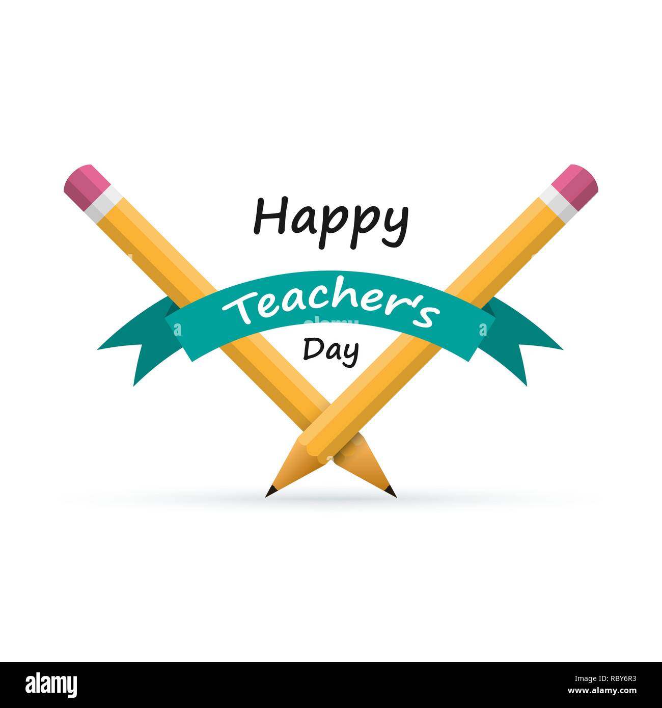 Happy Teachers Day banner with pencils and ribbon, isolated on white ...
