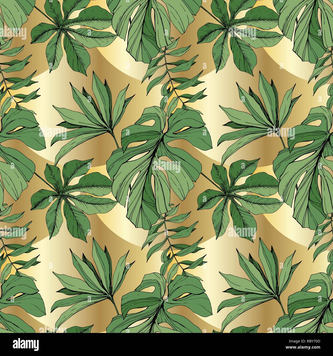 Vector Green leaf plant garden floral foliage. Engraved ink art. Palm ...