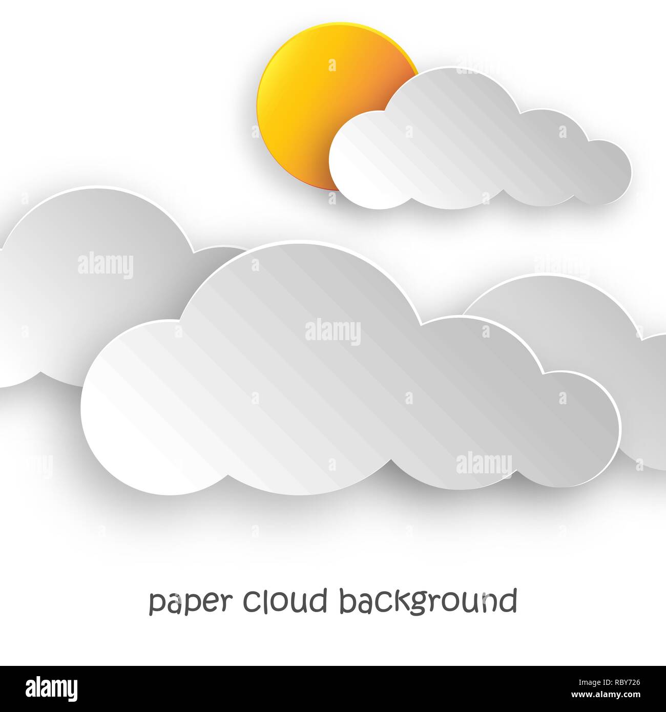 Paper art of clouds and yellow sun on white background. Vector ...