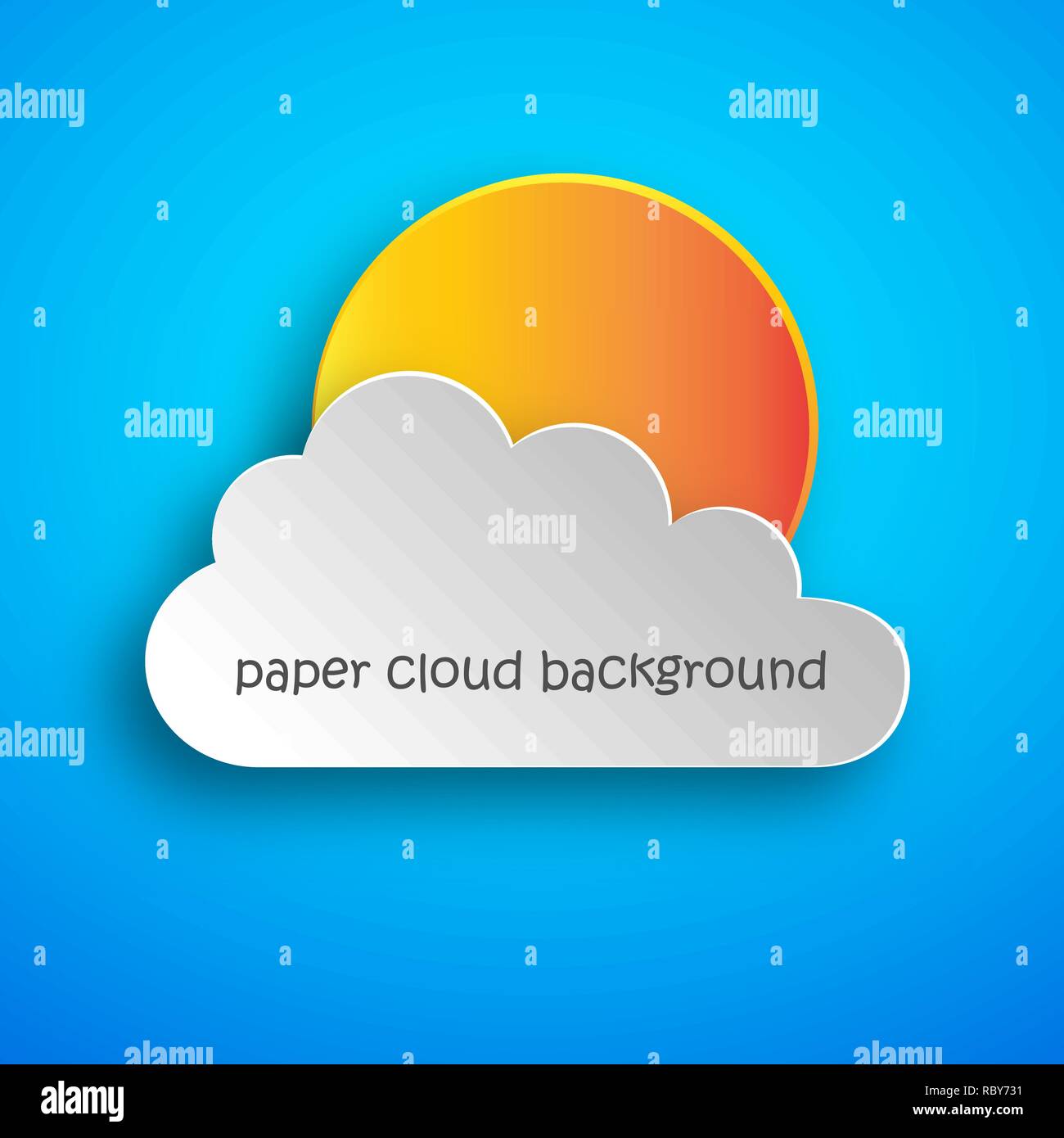 Paper art of cloud and yellow sun on blue background. Vector ...