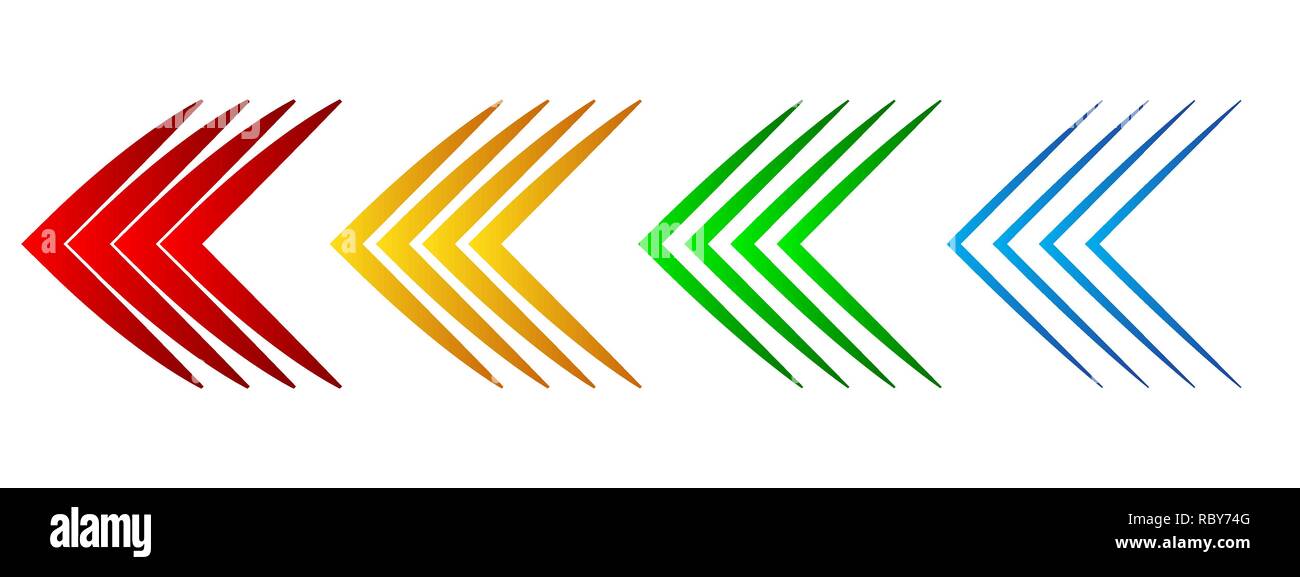 Set of colored arrows to the left with gradient. Vector illustration ...