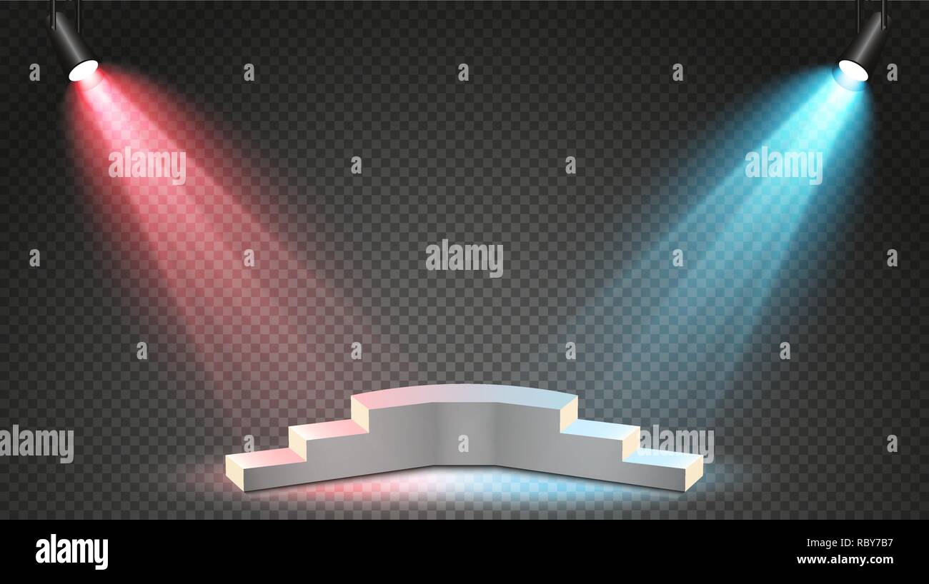 Set of colored searchlights on a transparent background. Bright ...