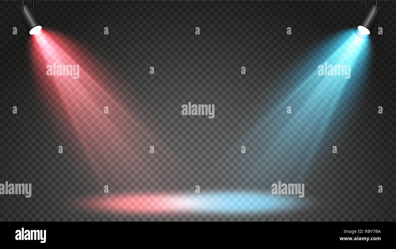 Set of colored searchlights on a transparent background. Bright ...