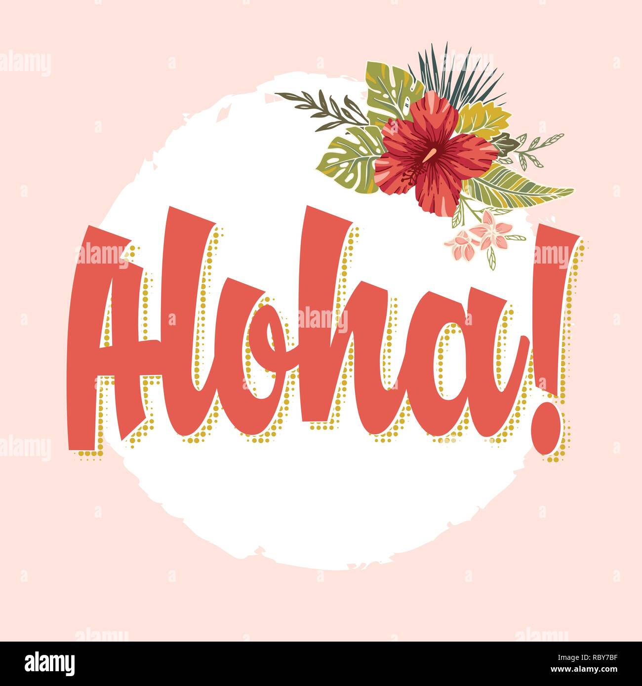 Retro Tropical Aloha Poster on Pink and White Background. Vintage ...