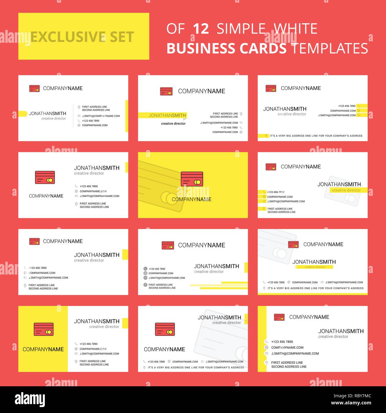 Set of 12 Credit card Creative Busienss Card Template. Editable ...
