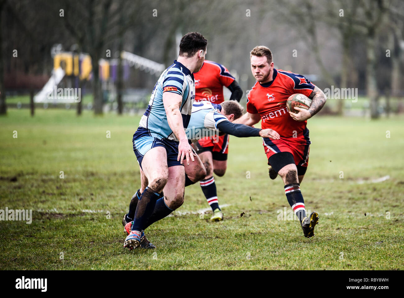 BLAINA, WALES, UK -18 FEBRUARY 2017: Blaina vs Machen Rugby Game, WRU ...