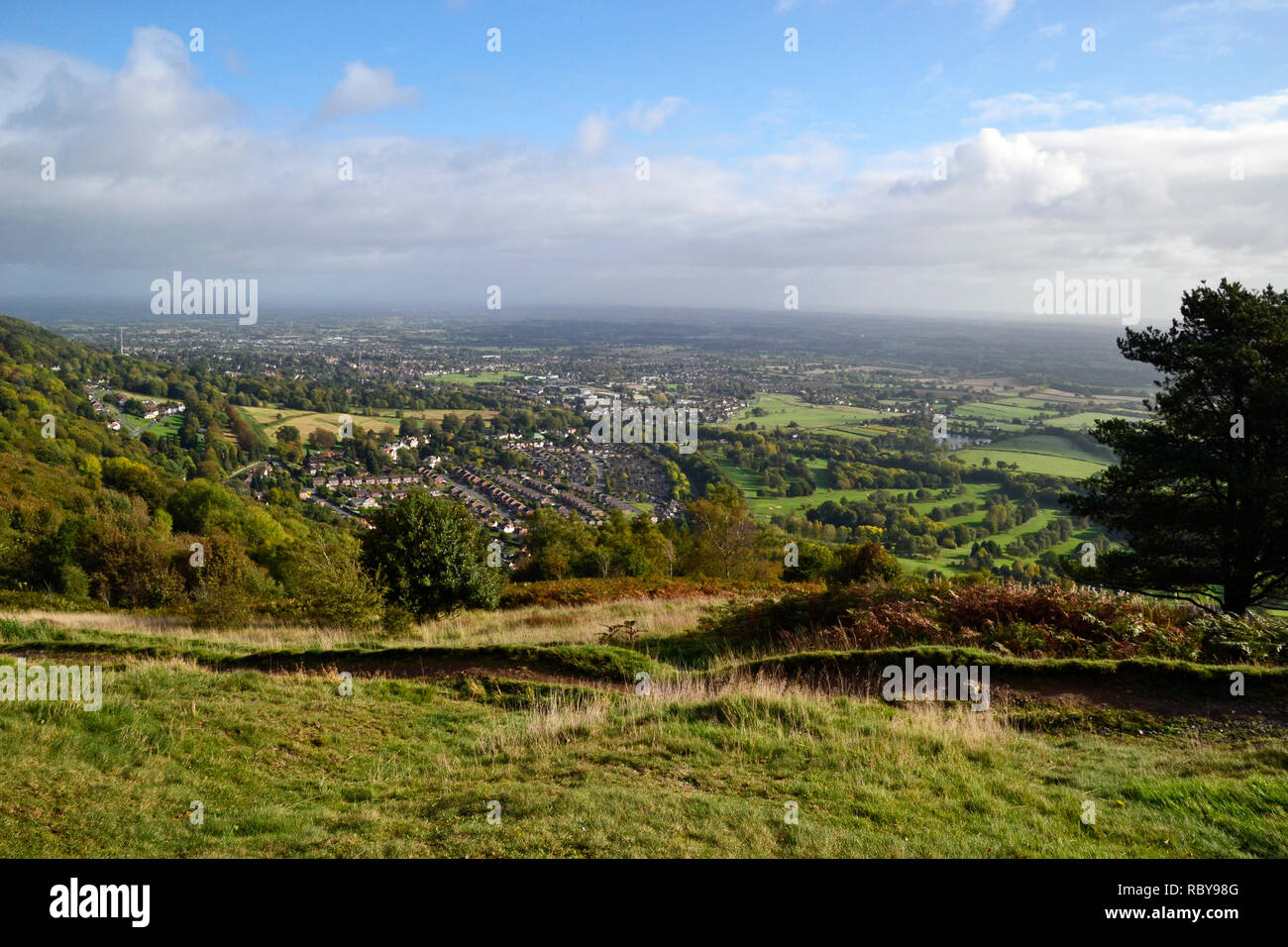 View of Worcestershire towns and countryside from the Malvern Hills ...