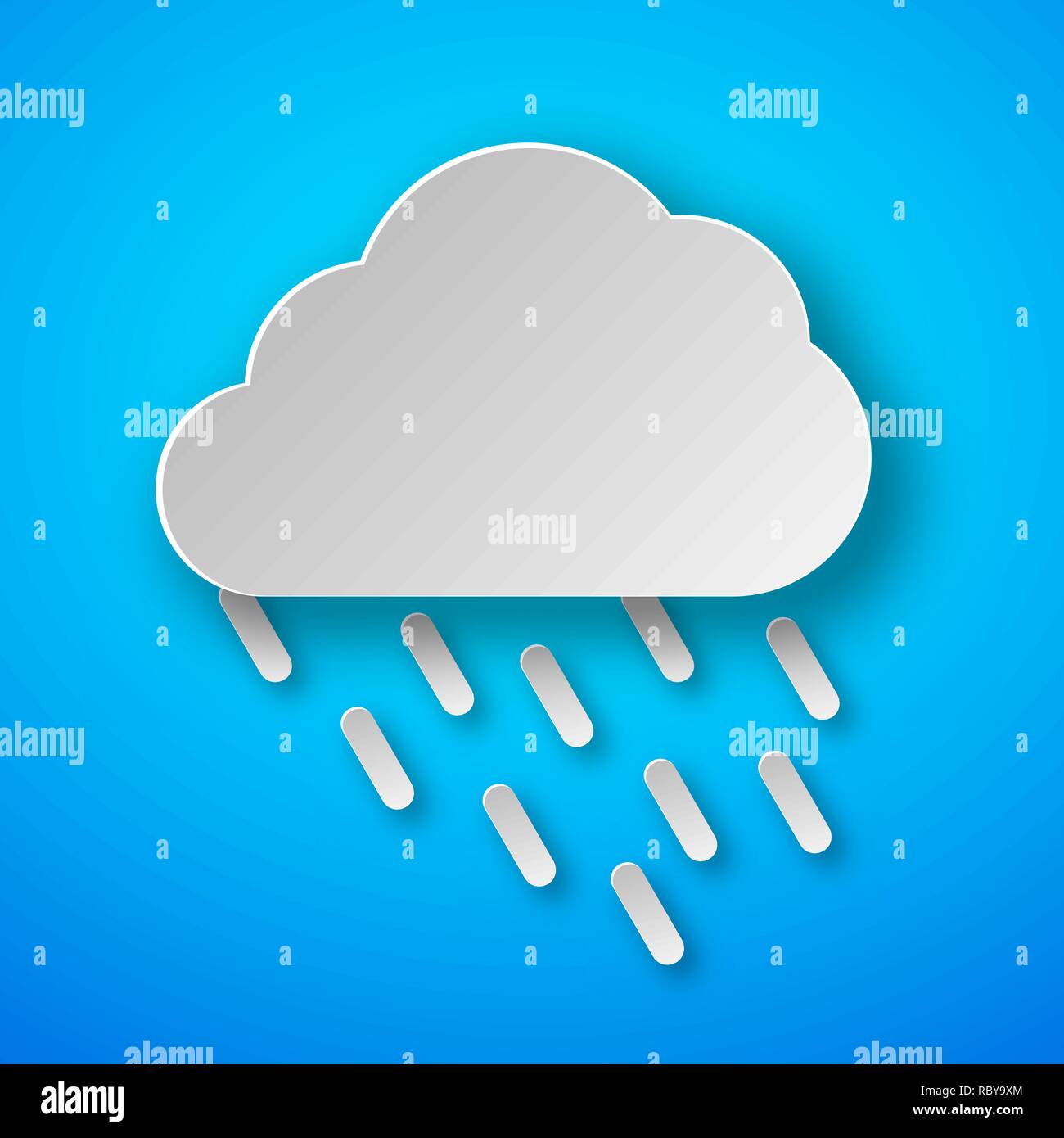 Paper art Rain icon on blue background. Vector illustration. Paper art ...