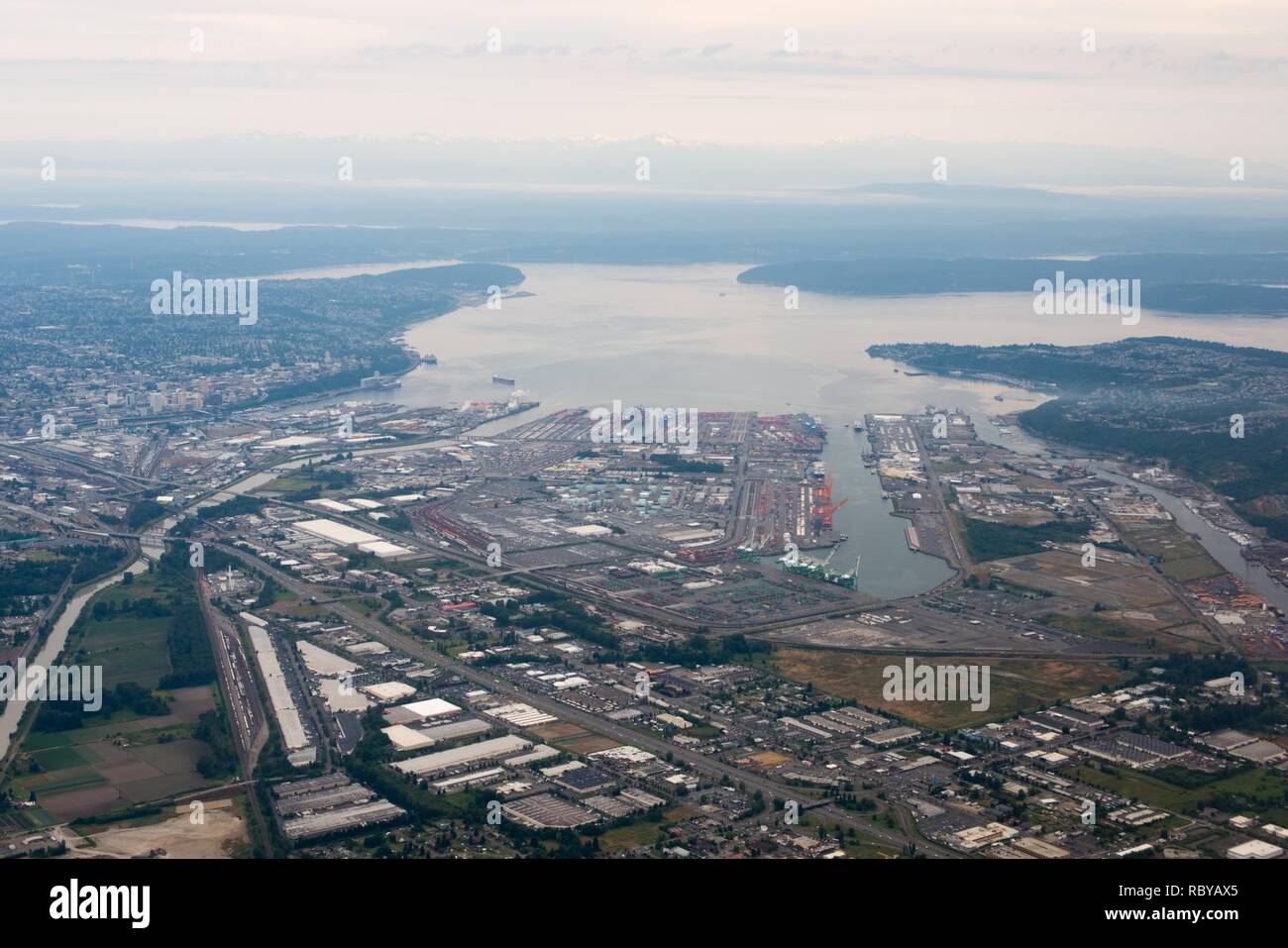 Port of Tacoma, where the Puyallup River (left) feeds into Commencement ...