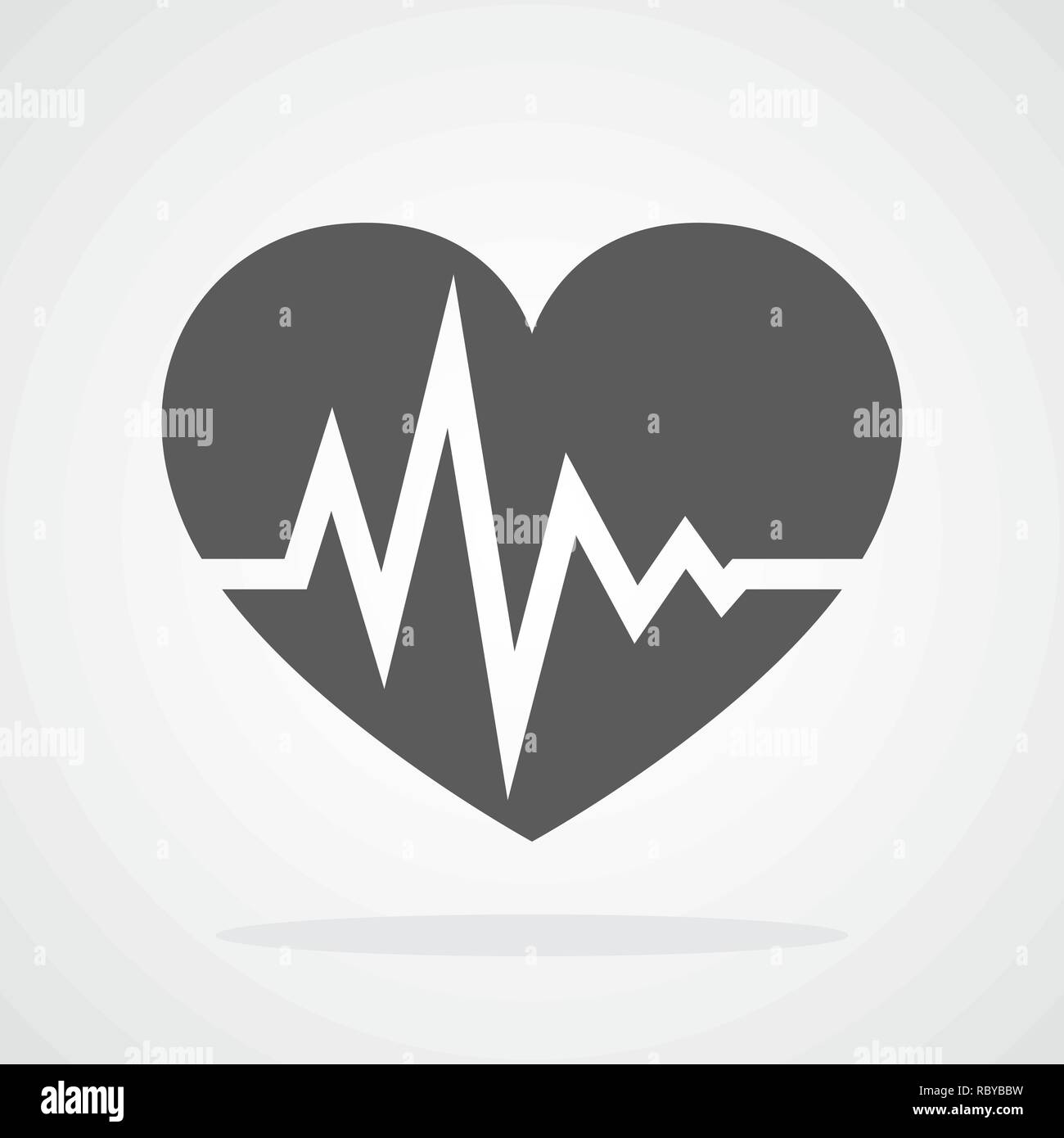 Gray heart icon with sign heartbeat in flat design. Vector illustration ...