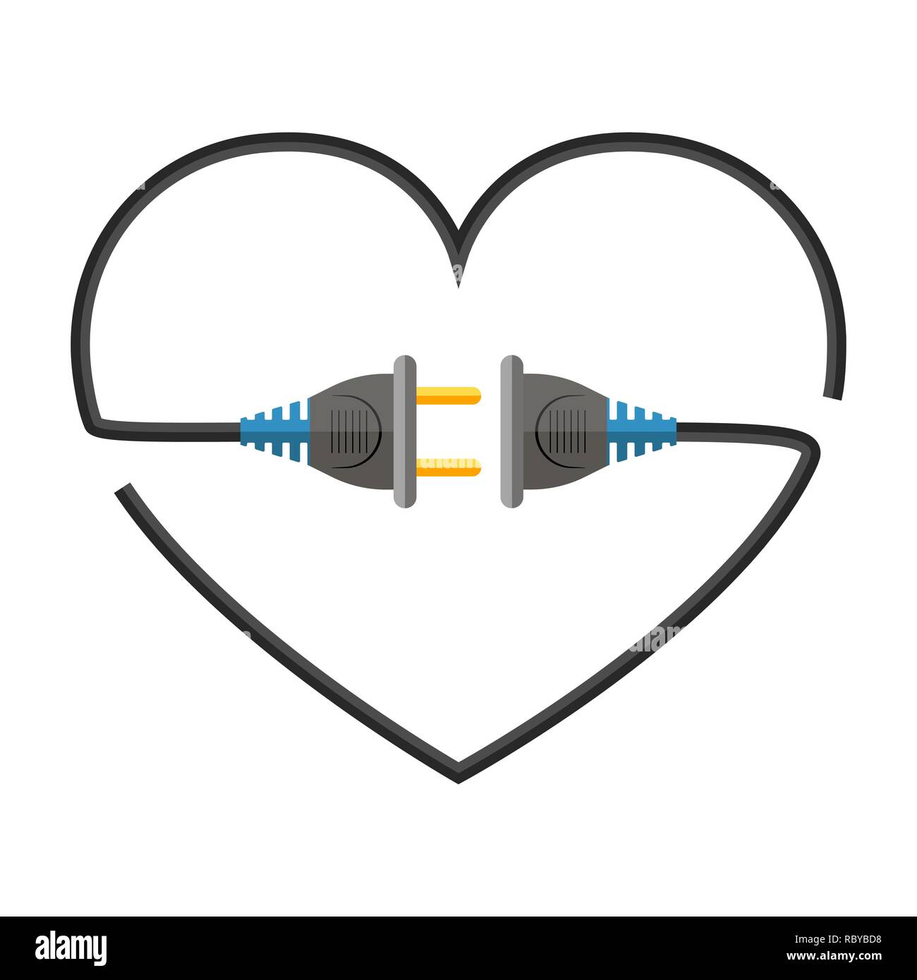 Heart made of electric cable, sockets and plugs. Vector illustration ...