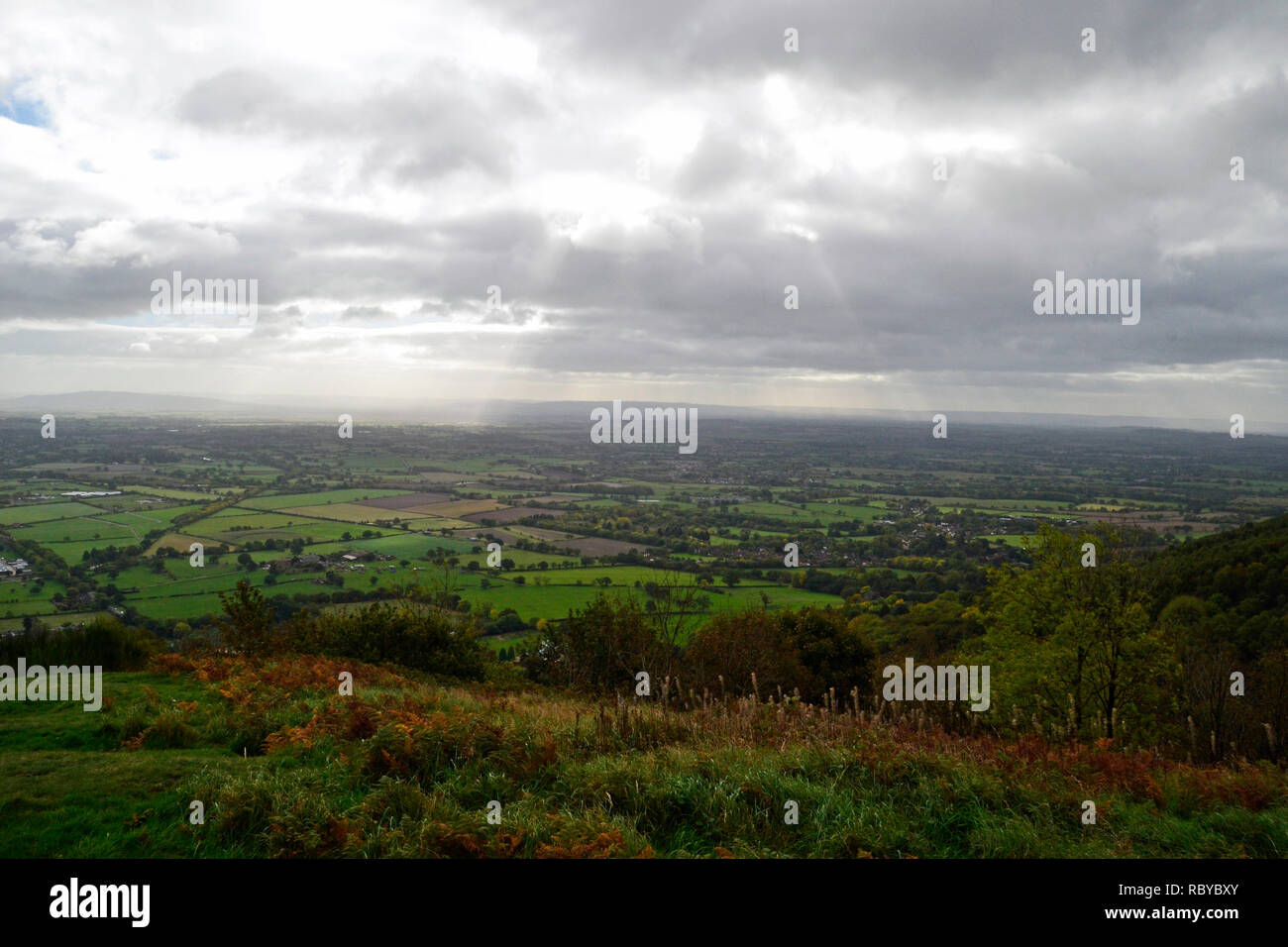 View of Worcestershire towns and countryside from the Malvern Hills ...