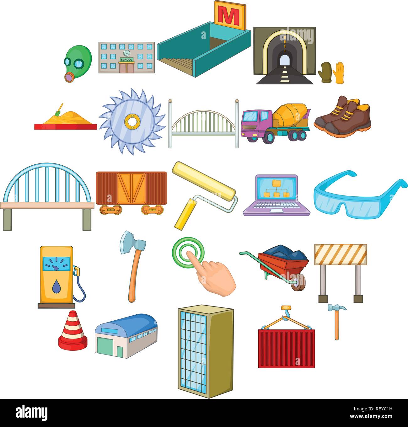 Completion of construction icons set, cartoon style Stock Vector Image ...