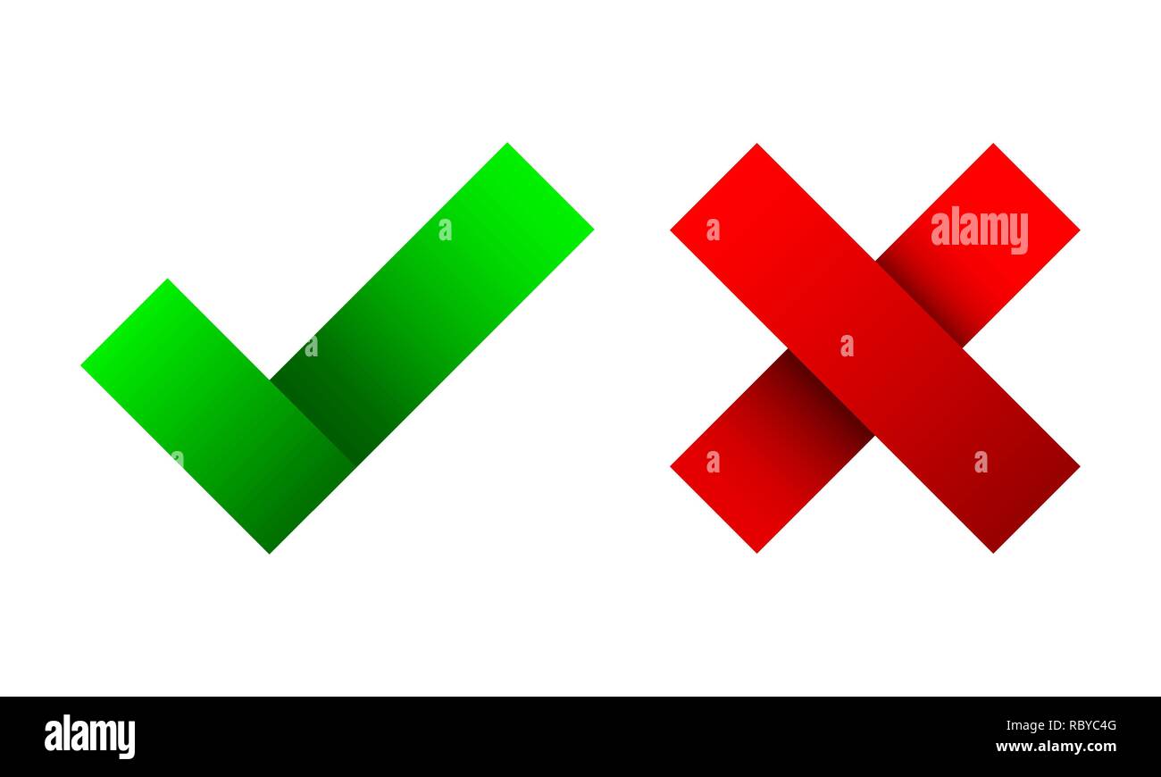 Yes and No check marks. Vector illustration. Red and green check marks on white background Stock ...