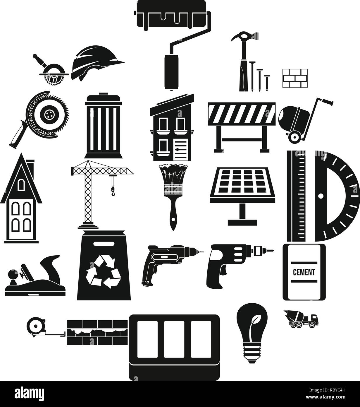 Construction of district icons set, simple style Stock Vector Image ...