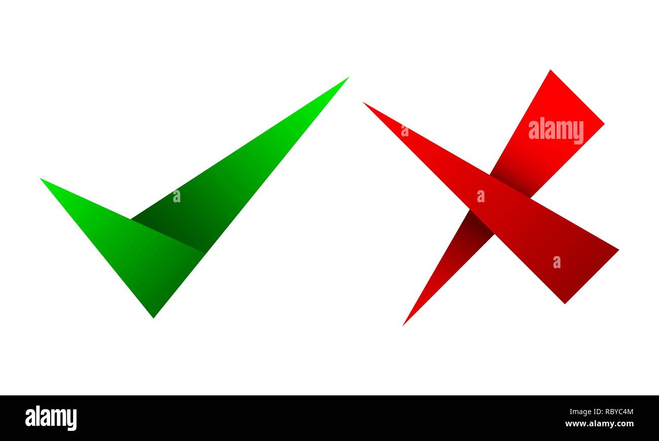 Yes and No check marks. Vector illustration. Red and green check marks on white background Stock ...