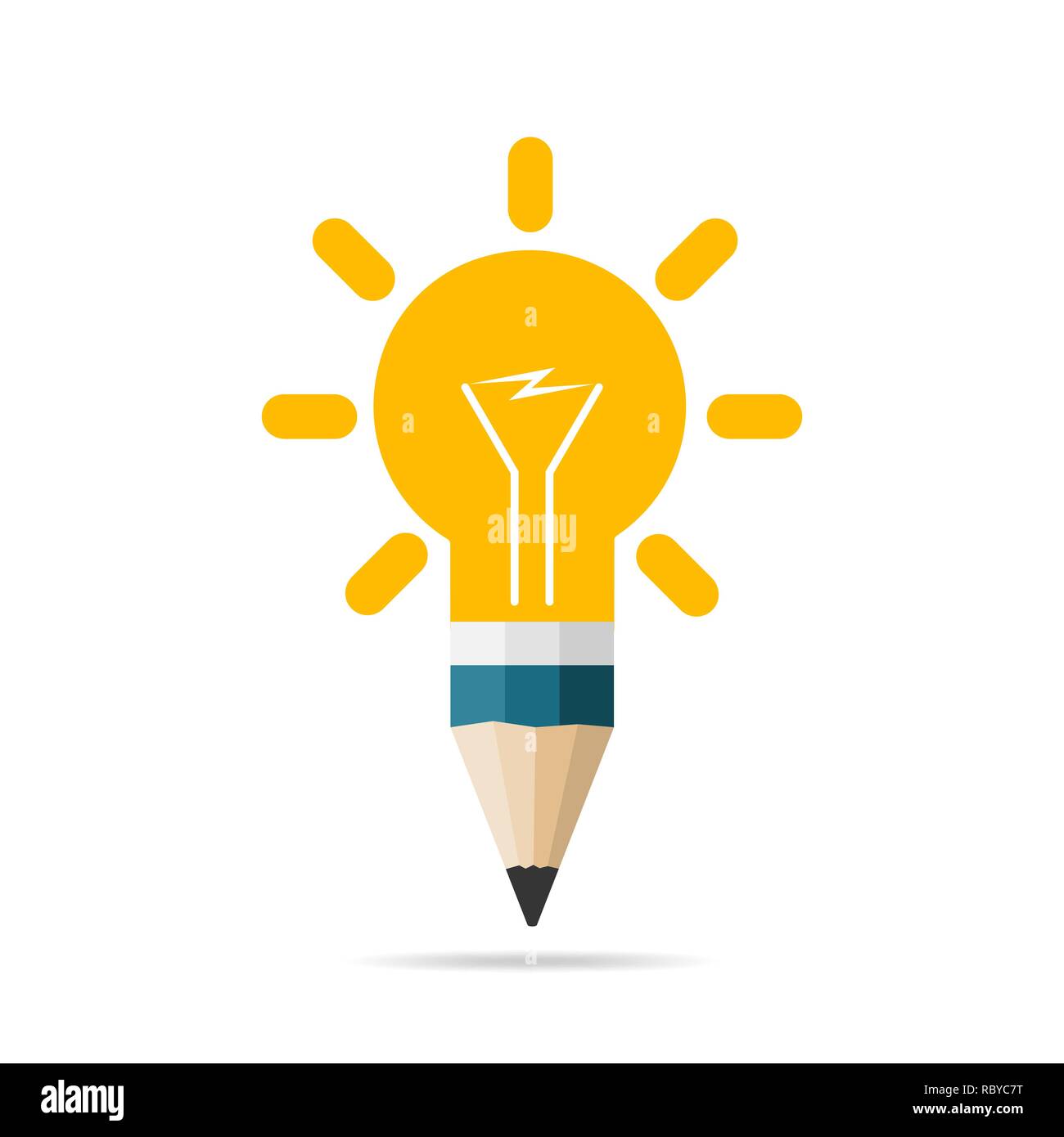 Pencil icon with light bulb in flat design. Vector illustration. Best idea concept. Creative ...