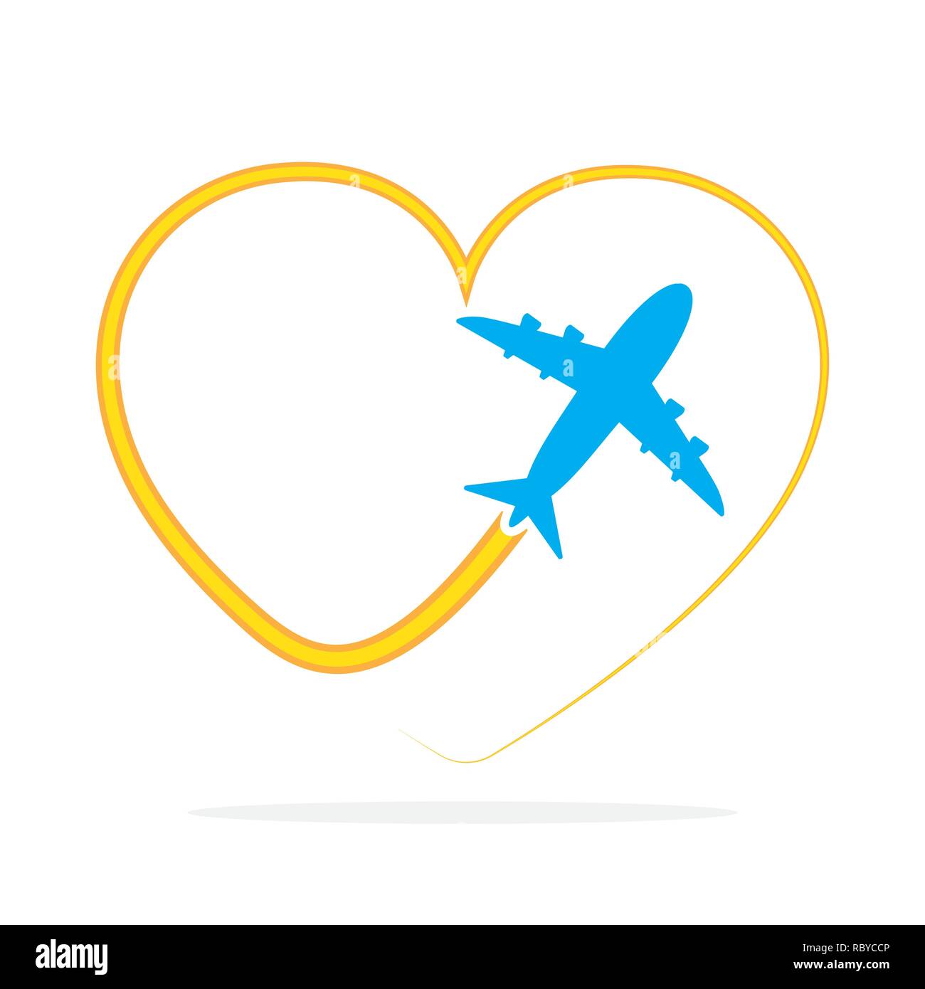 Flight of the plane and its way in the shape of a heart. Vector ...