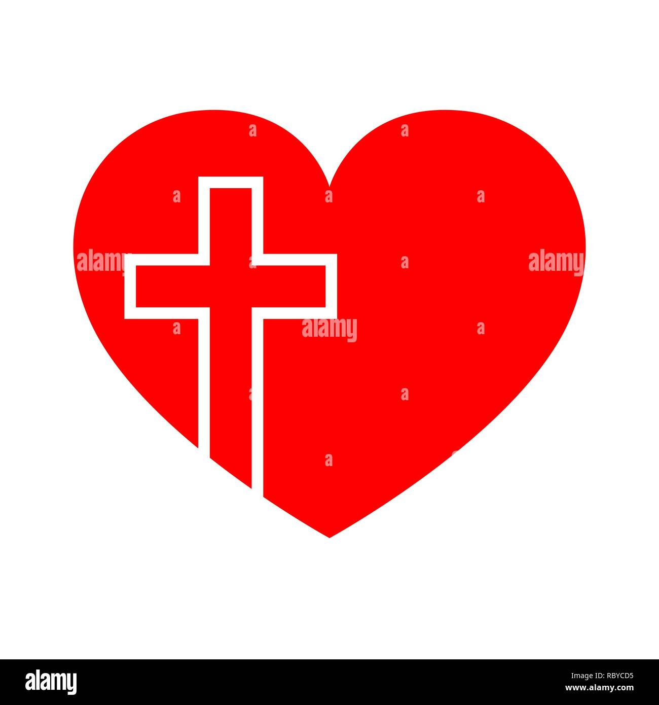 Heart with Christian cross. Red heart icon, isolated on white ...