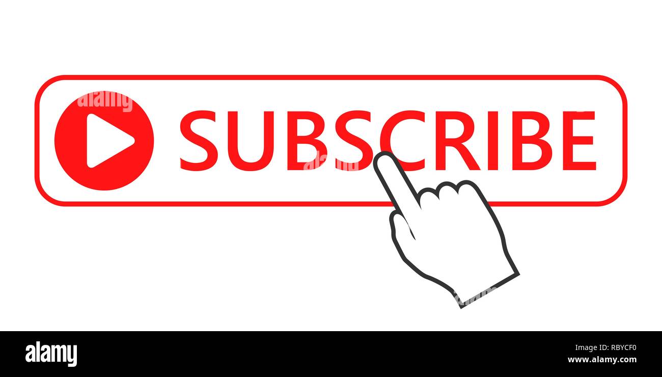 Click the button to subscribe. Vector illustration. Hand presses the ...