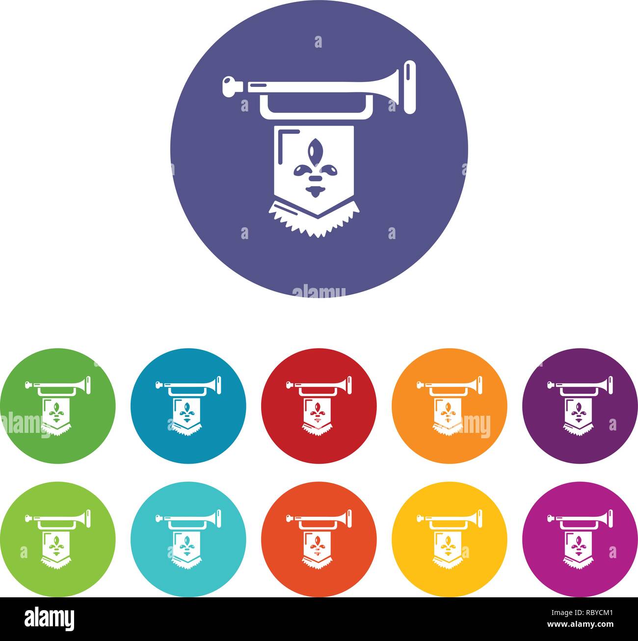 Ancient trumpet with flag icons set vector color Stock Vector Image ...