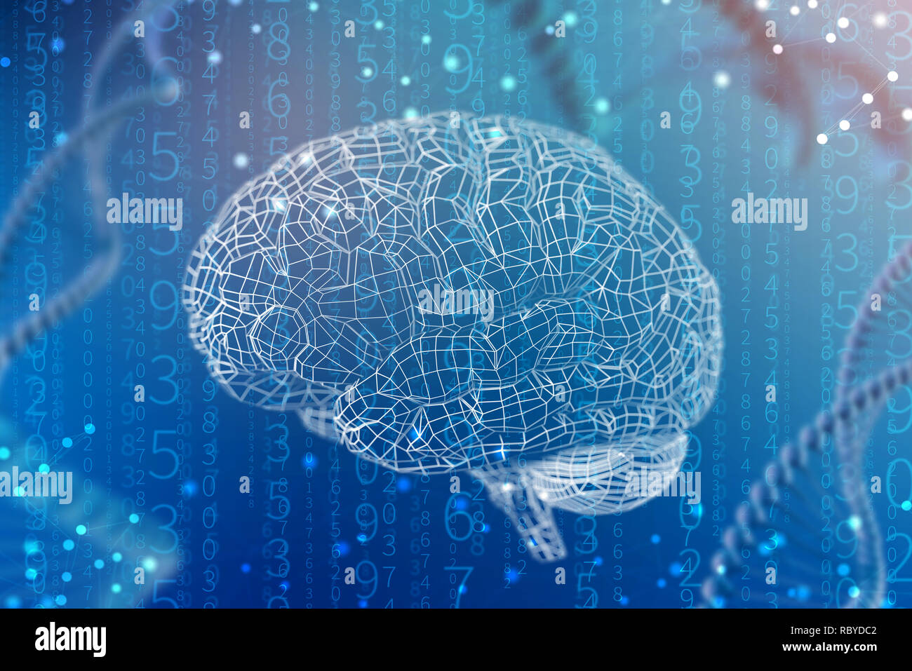 3d illustration grid of digital brain. Concept of artificial intelligence and the limitless ...