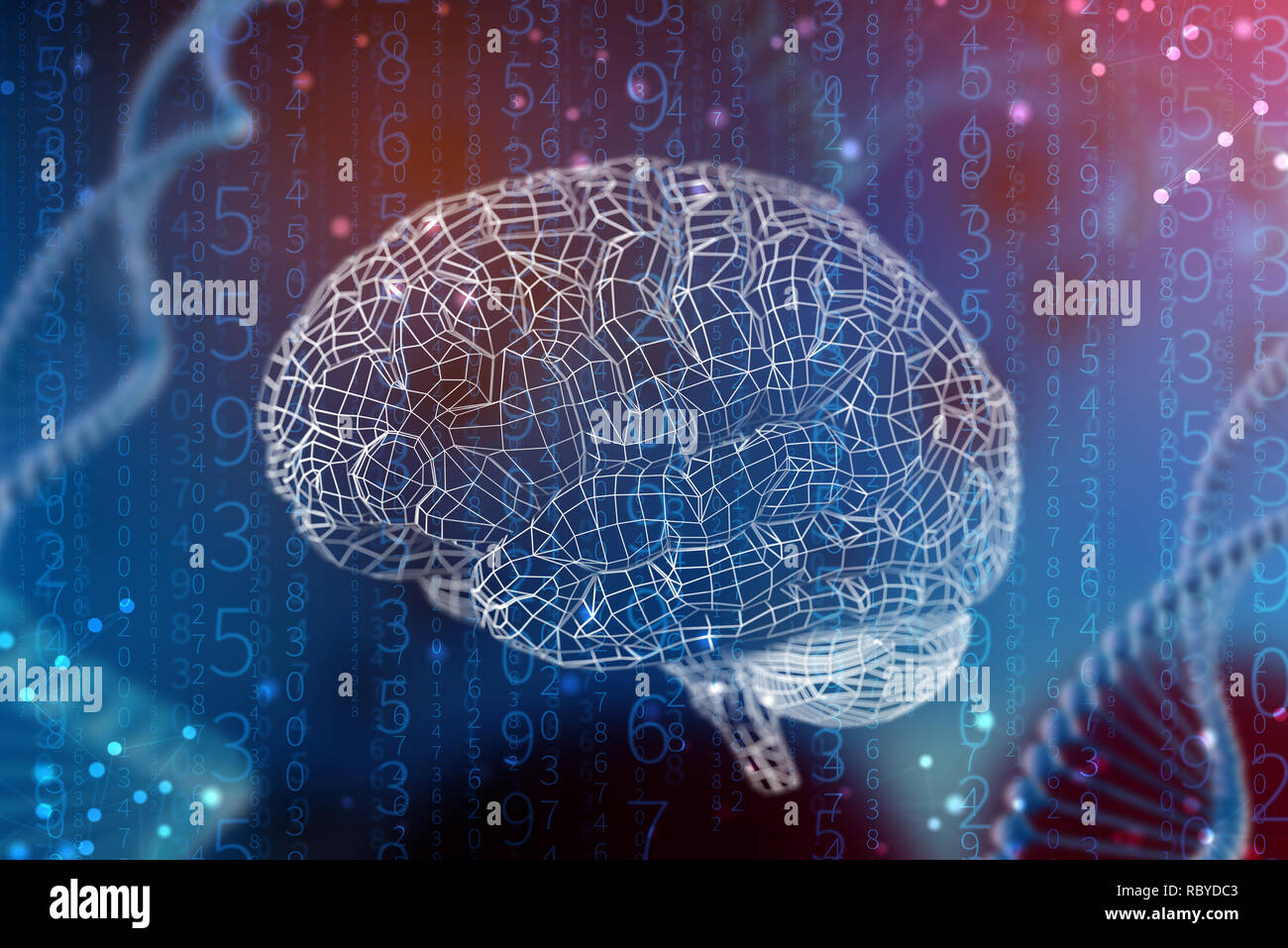 3d illustration grid of digital brain. Concept of artificial ...