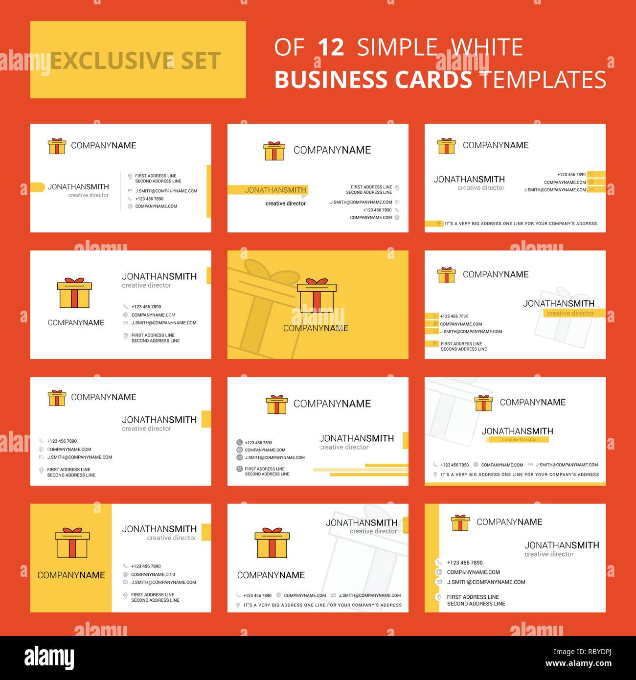 Set of 12 Giftbox Creative Busienss Card Template. Editable Creative ...