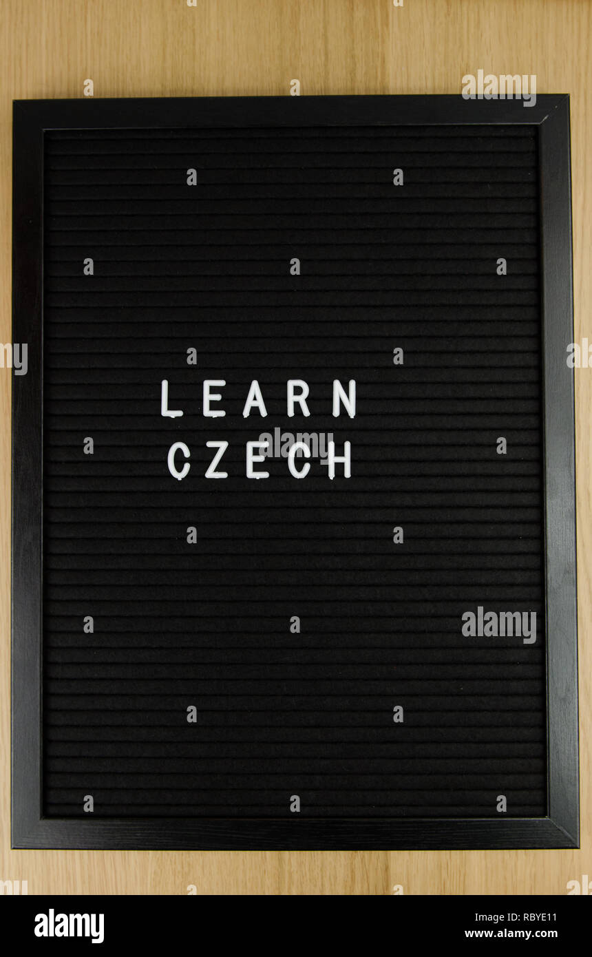 Learn Czech language. Black and white motivational sign Stock Photo - Alamy