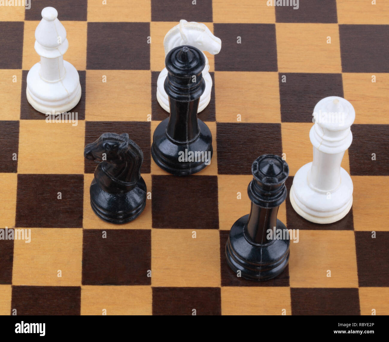 wooden checkerboard with figures Stock Photo - Alamy