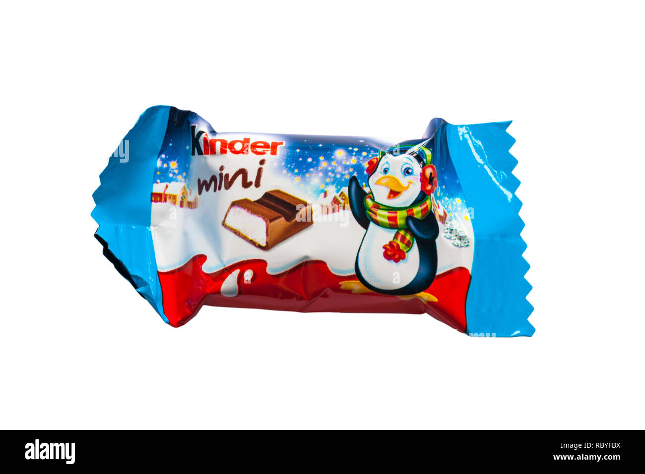Kinder chocolate mini bar isolated on white background - penguin ...
