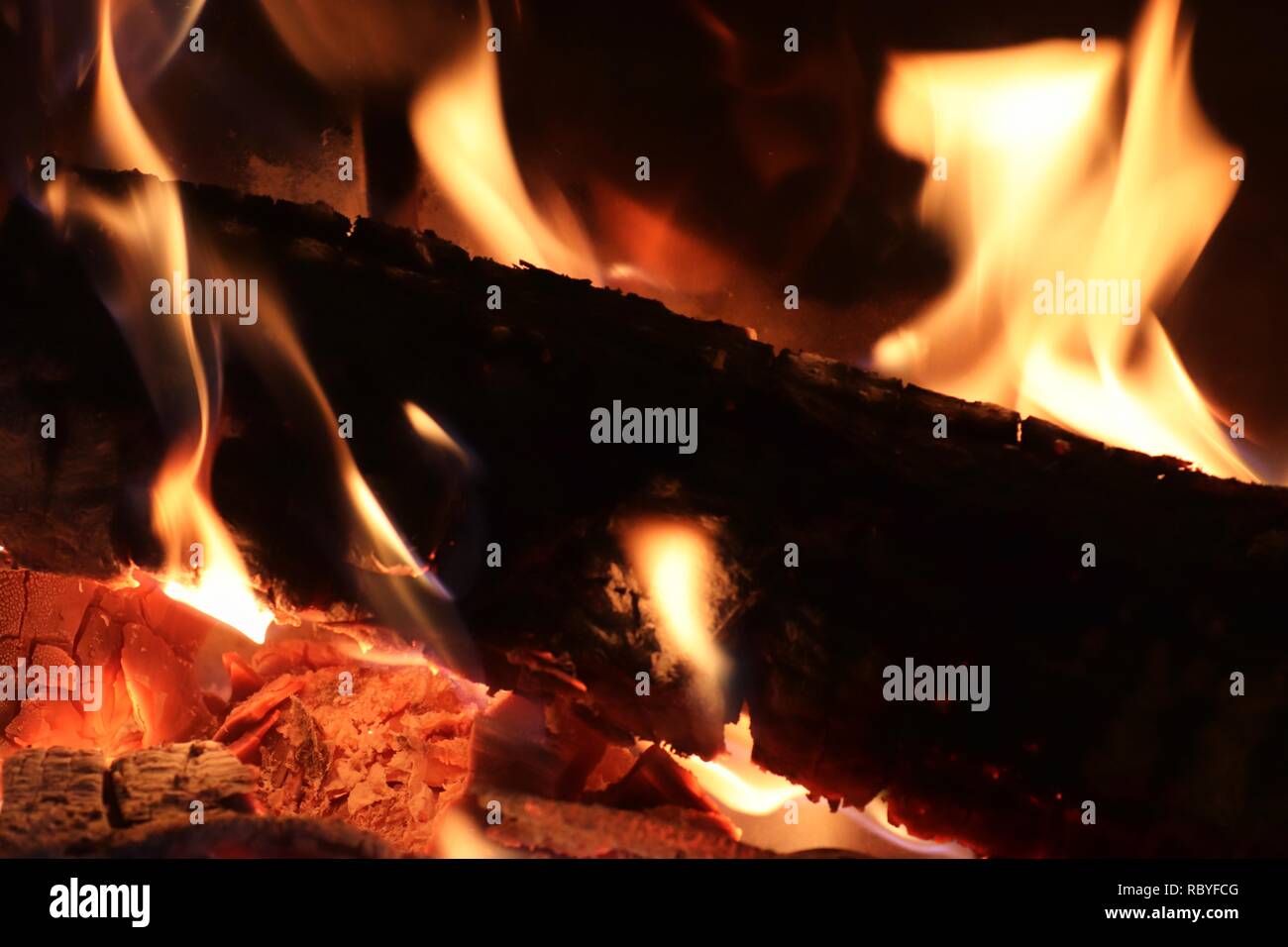 Beautiful hot fire burning in a fireplace Stock Photo - Alamy