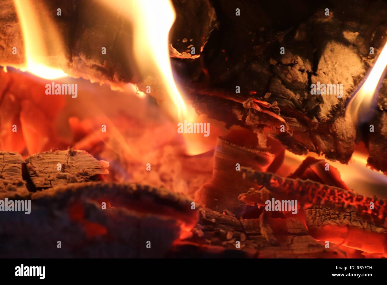 Beautiful hot fire burning in a fireplace Stock Photo - Alamy